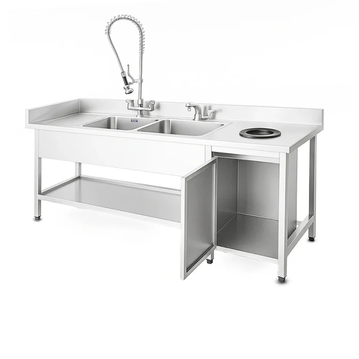 Dish Landing Table 2 Sink Bowls,Waste Chute - Stella Metal